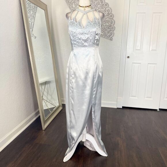 Amber Nicole | Dresses | Amber Nicole Ethereal Beaded Silver High Neck ...